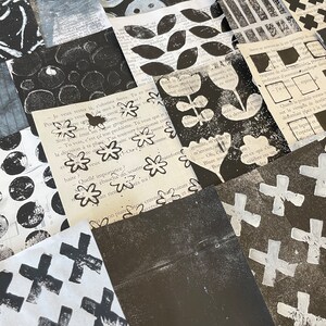 Black and White Collage Papers, Marks Painting Paer, Black Gelli Prints ...