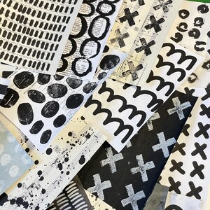 Mark Making Art Journal, Black White Collage Fodder, Hand Painted Paper ...