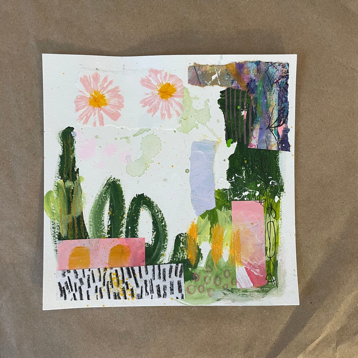 Small Painting on Paper, Flower Painting Original, Wall Art on Paper ...