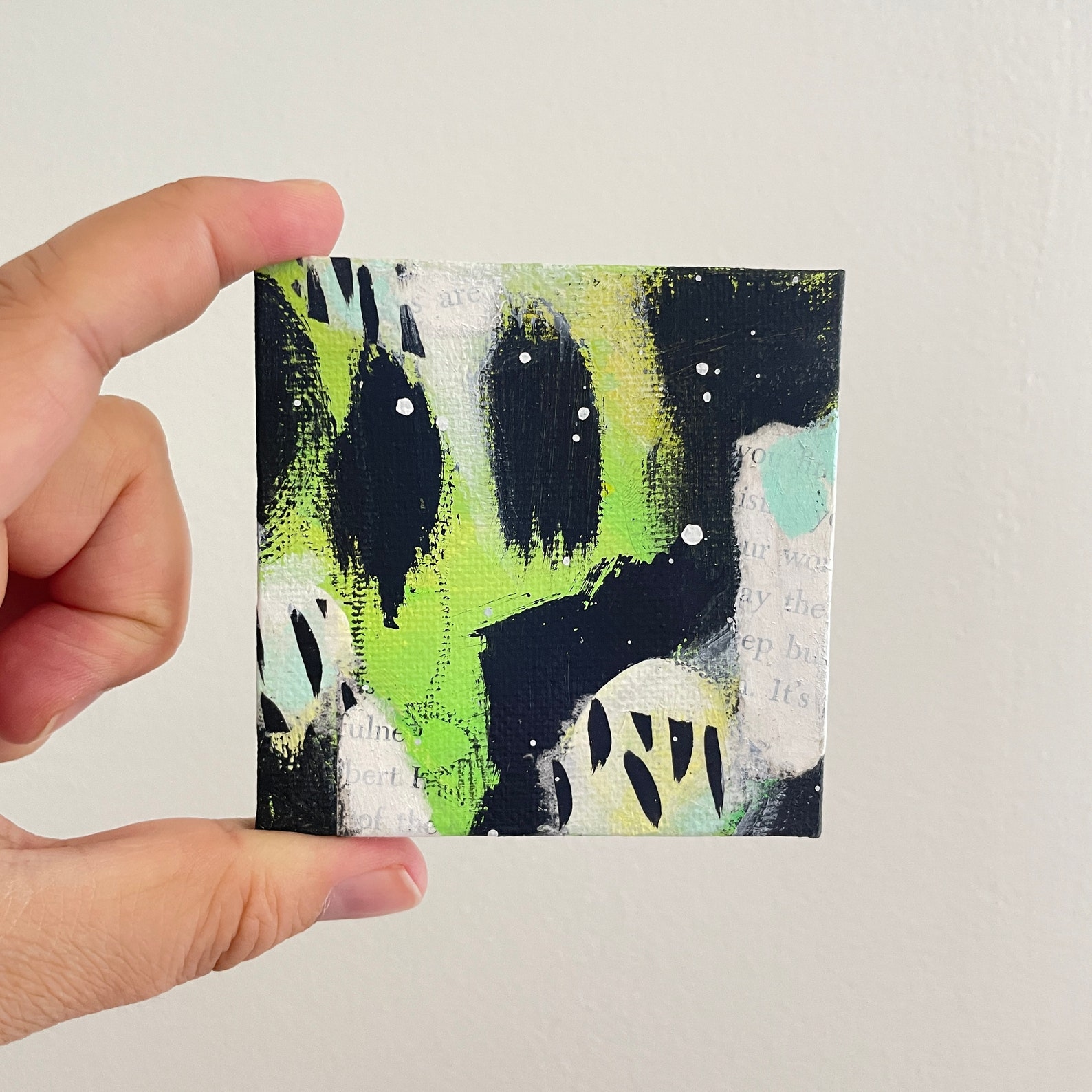 Mini Canvas on Easel, Miniature, 3x3 Tiny Art, Tiny Green Painting ...