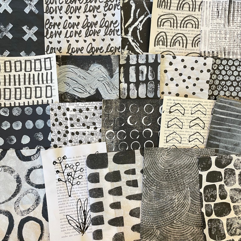 Mark Making Gelli Prints, Handmade Mark Collage Paper, Art Collage ...