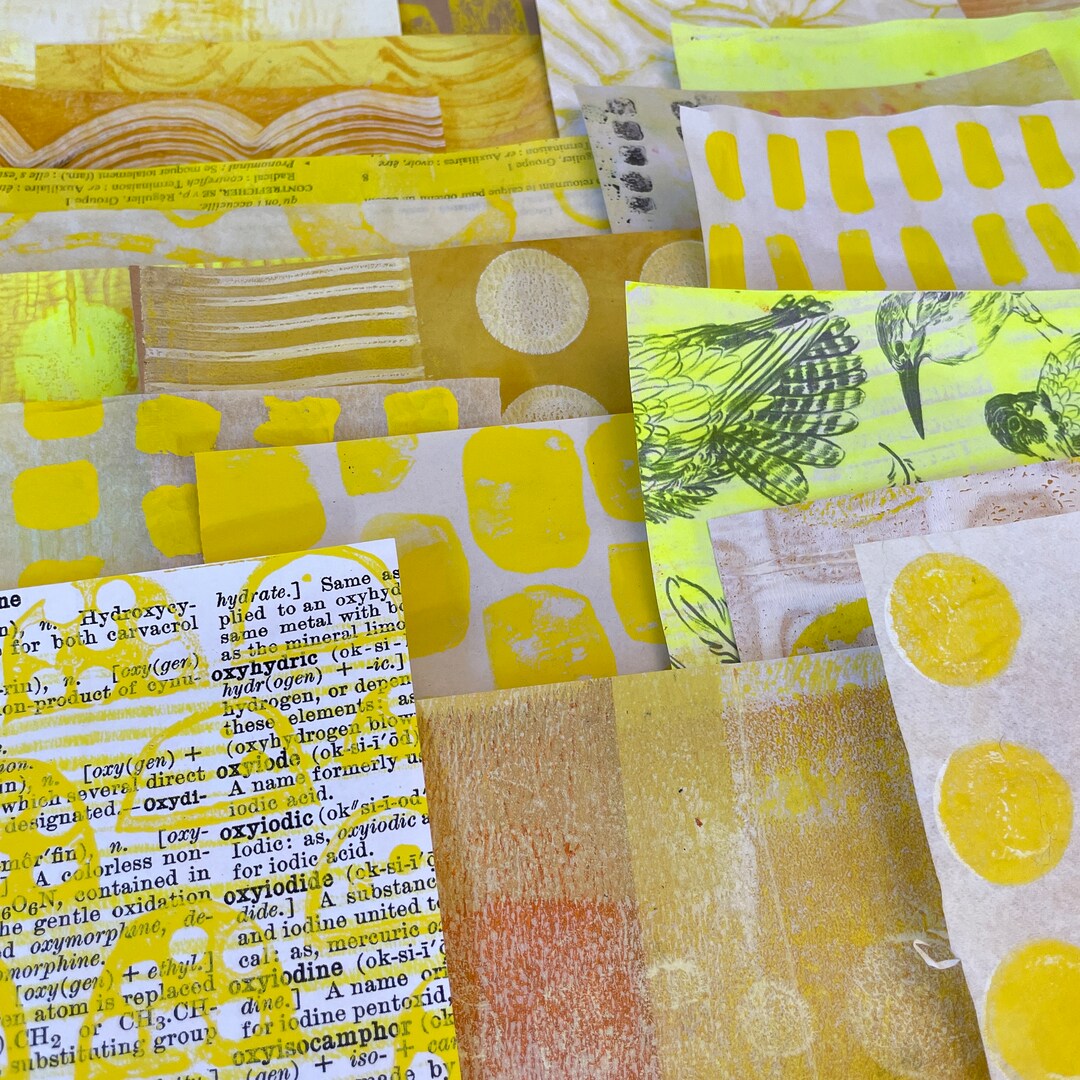 Yellow Painting Papers, Paper Collage Bundle, Junk Journaling Paper ...