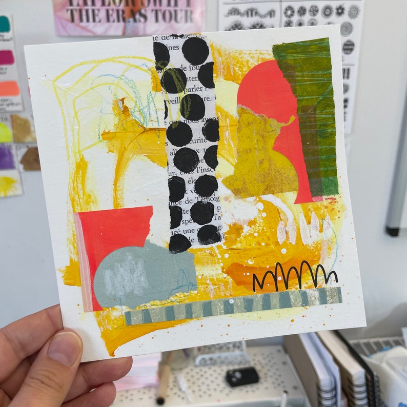 Multimedia Collage Painting, Modern Geometric Abstract, Geometric ...