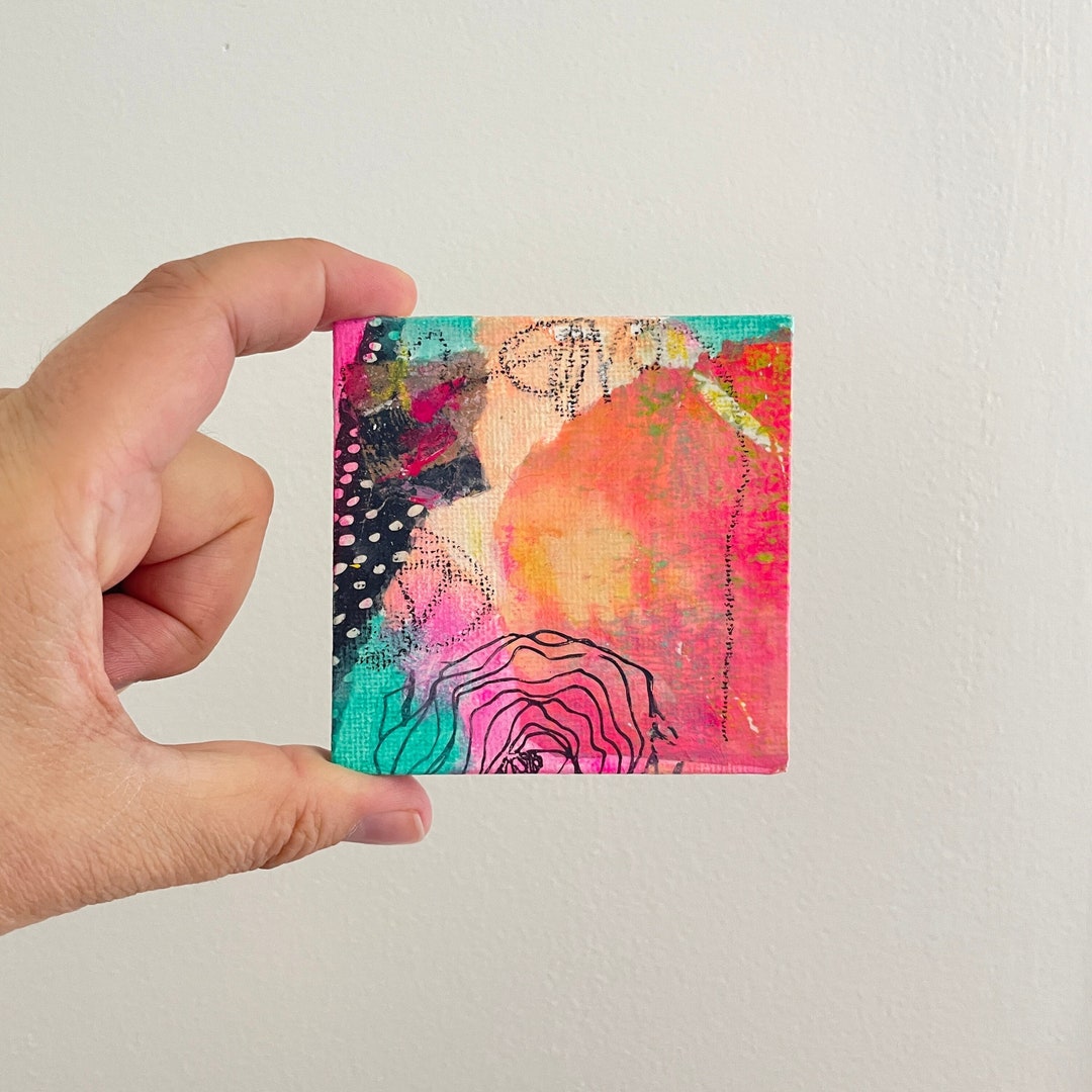 Mini Original Abstract Painting With Easel, Tiny Painting, Mini ...