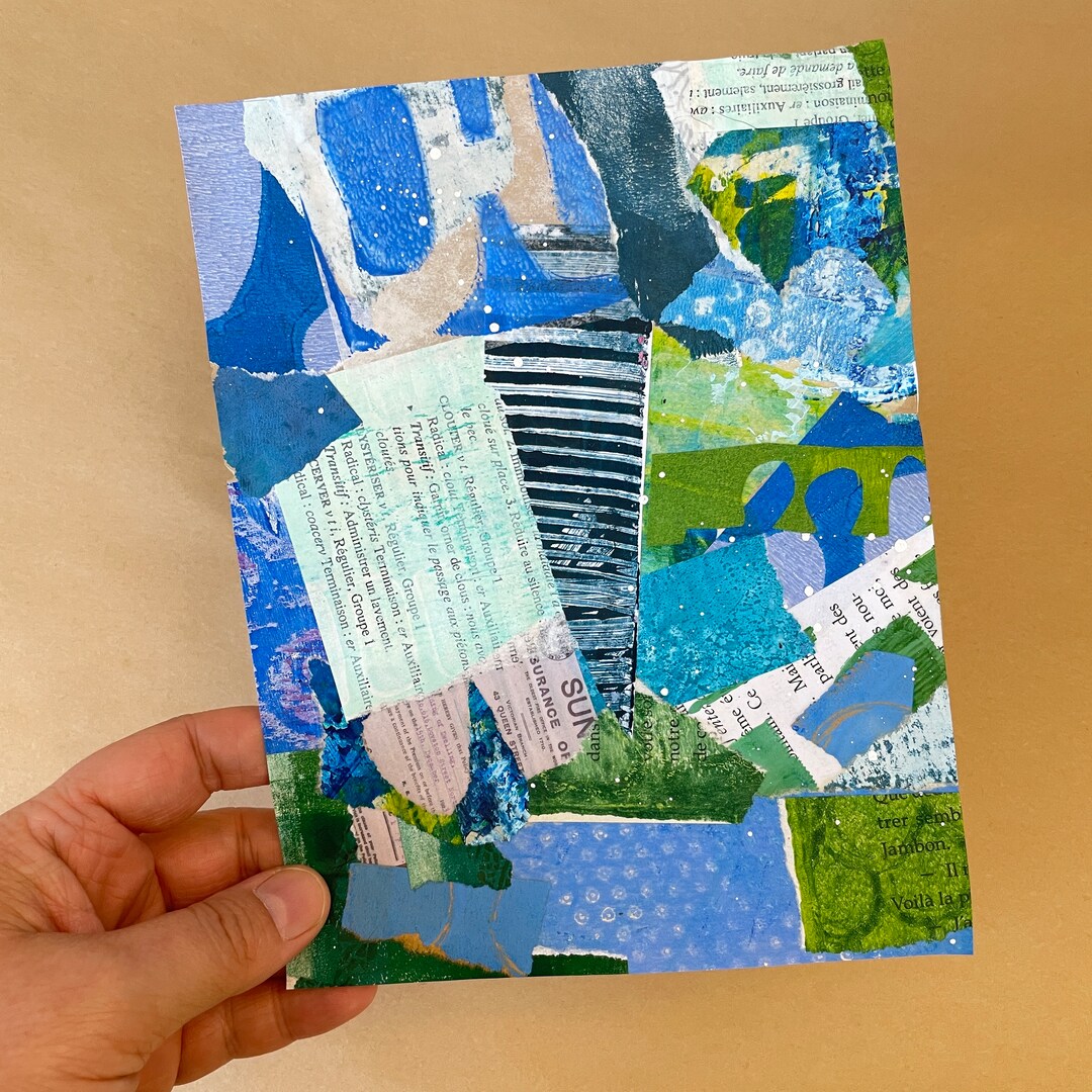 Blue Collage Sheet (one), Premade Collage, Hand Made Collage Paper ...