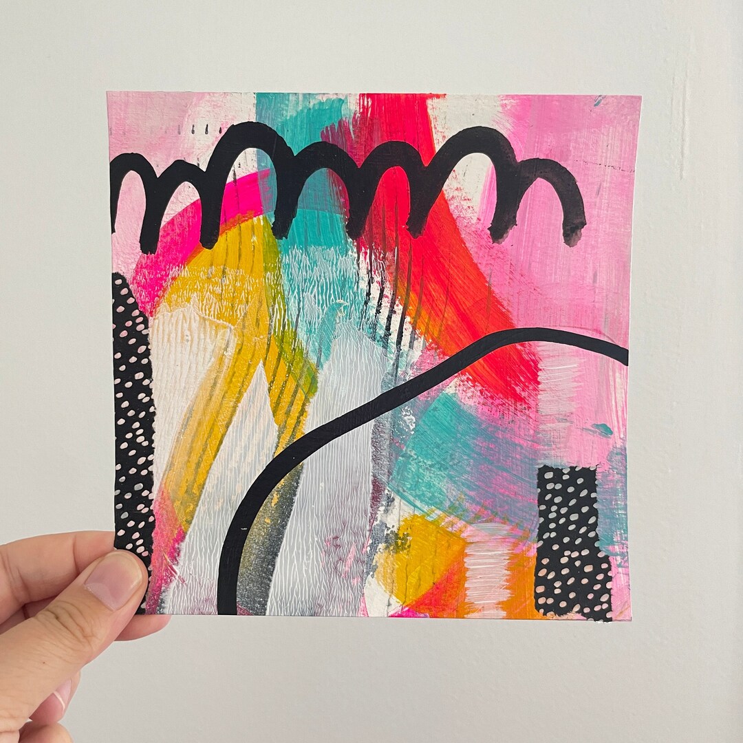 Original Abstract Painting, 6x6 Painting on Paper, Mixed Media Collage ...