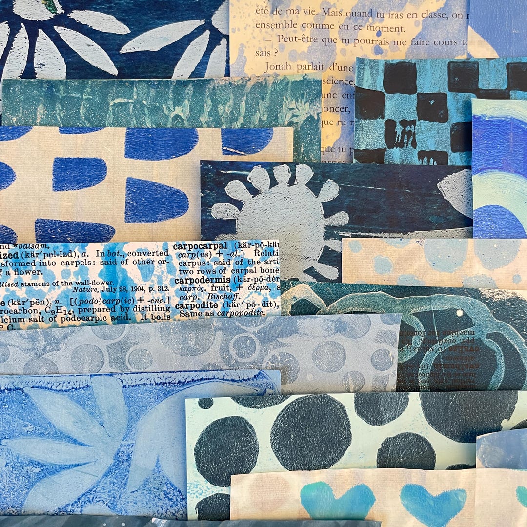 Blue Ephemera, Collage Paper Kit, Blue Gelli Prints, Junk Journaling ...