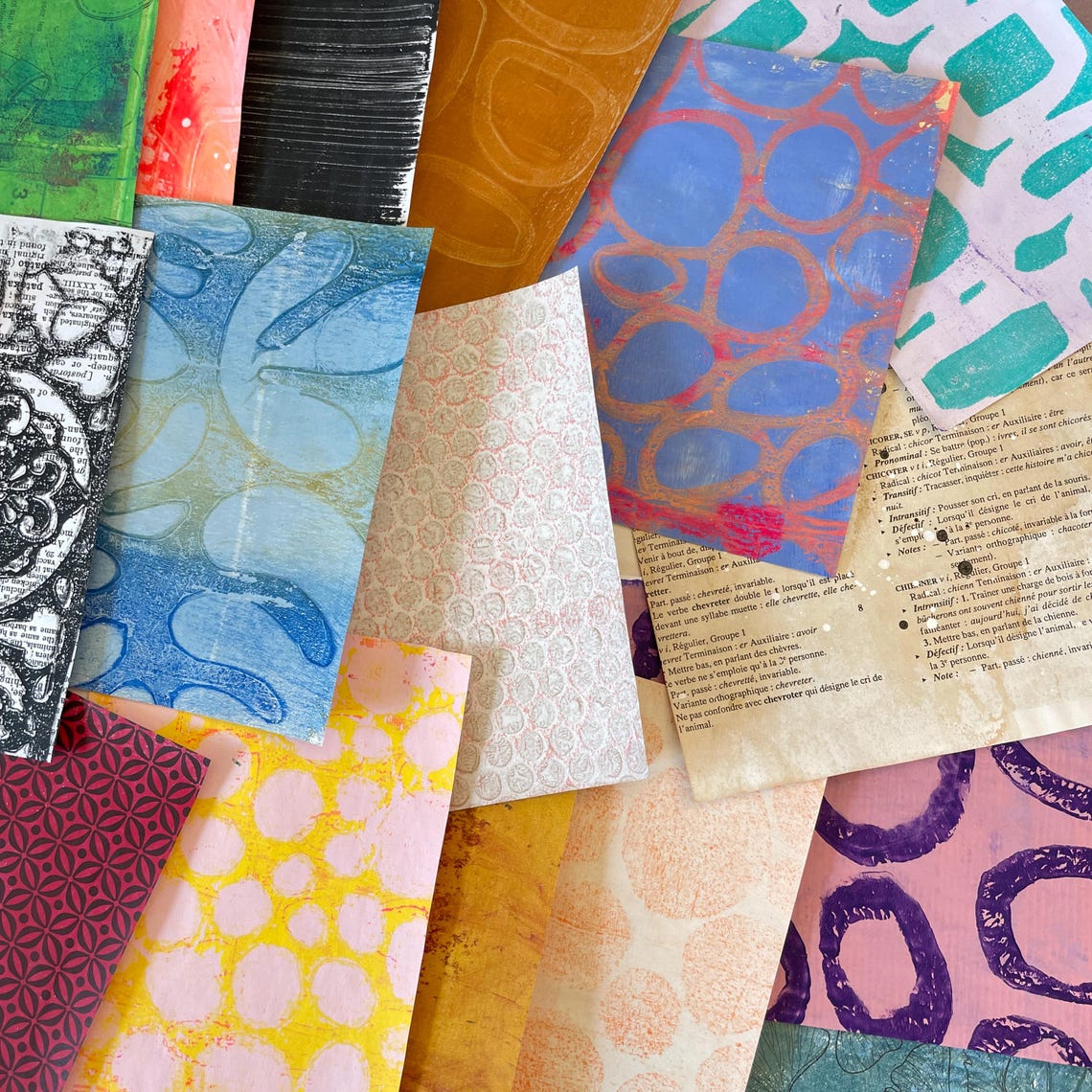 Assorted Handpainted Collage Papers, Gelli Print Paper, Multicolor ...