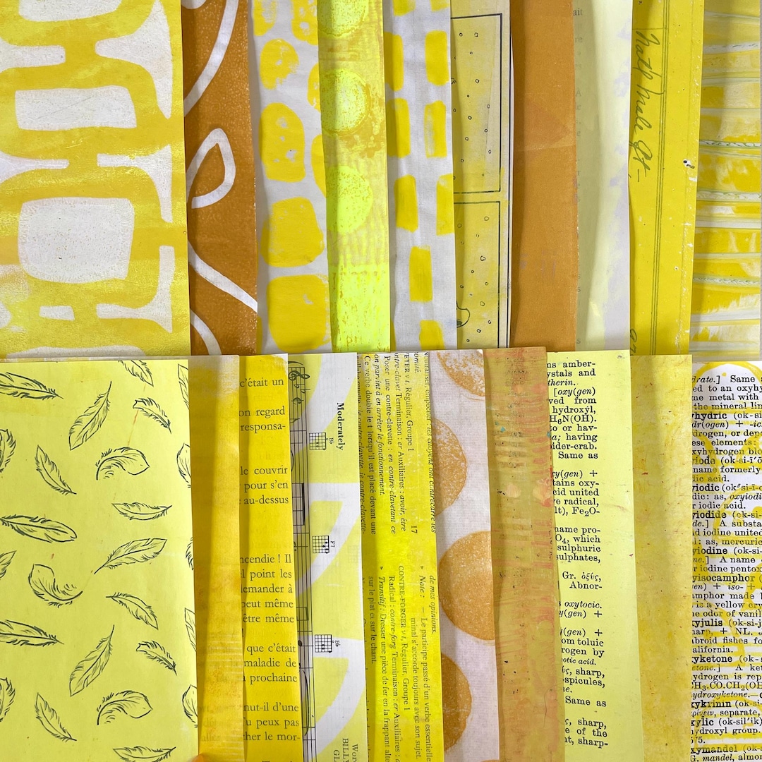 Yellow Collage Papers, Stencil Papers, Yellow Gelli Prints, Hand ...