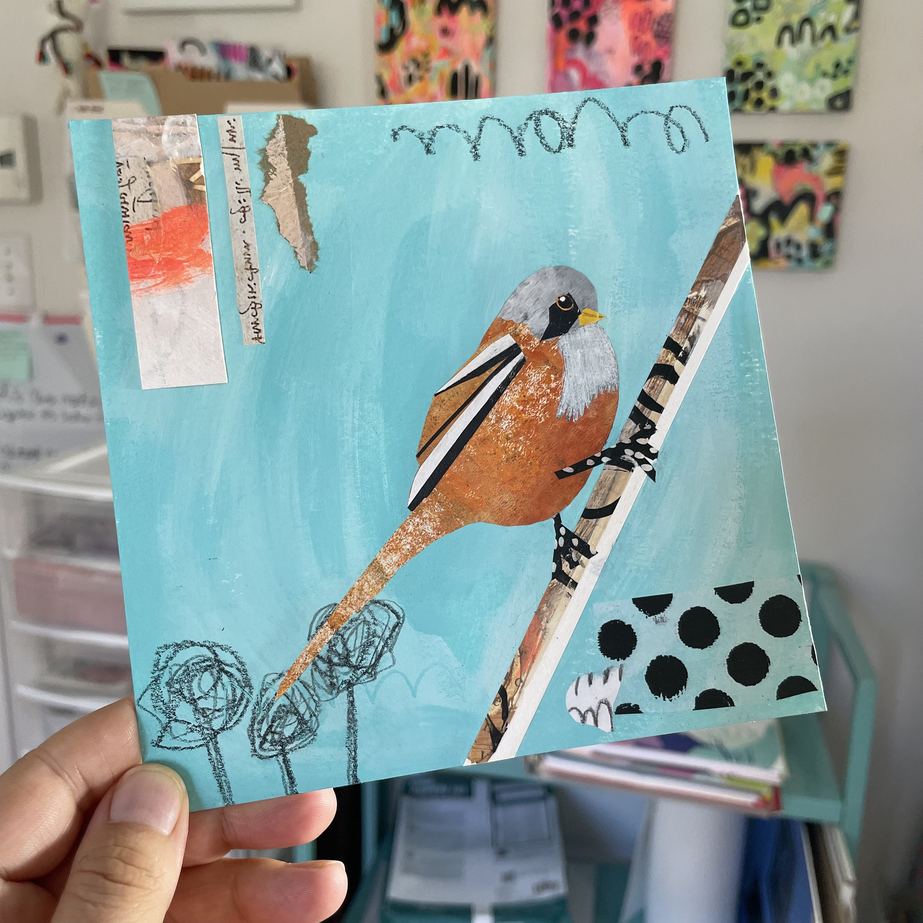 Cute Bird Painting, Small Art, Small Original Painting, Birdtober, Bird ...