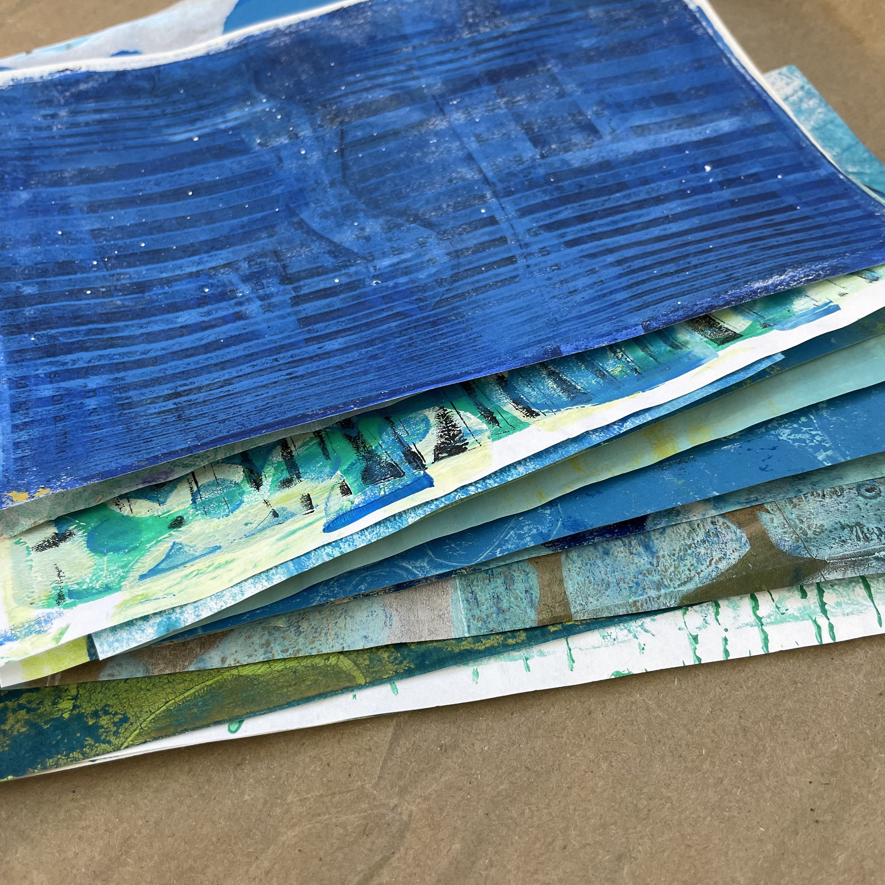 Hand Painted Paper Collage, Blue Art Journal Scrap Pack, Mixed Media ...