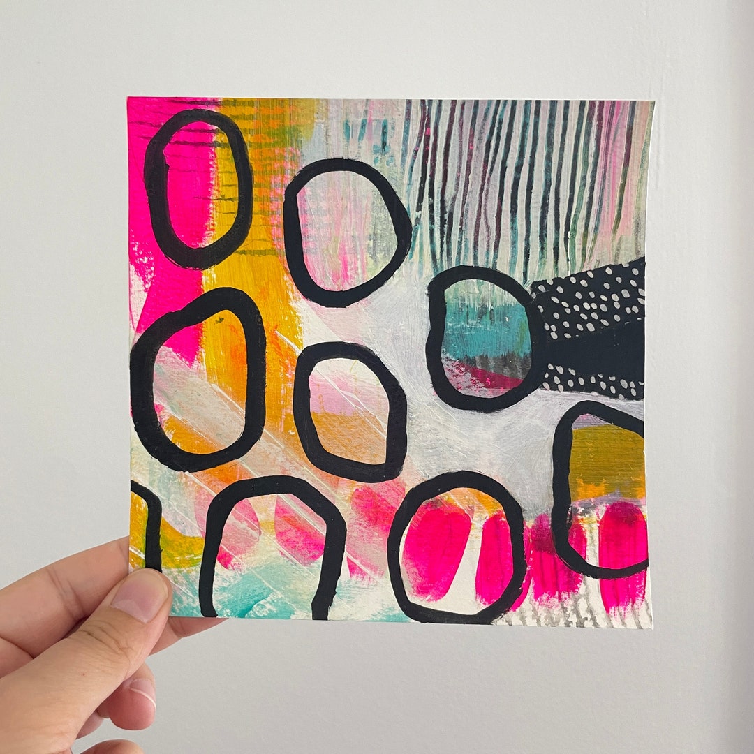 6x6 Painting Original, Colorful Painting Small, Original Art on Paper ...