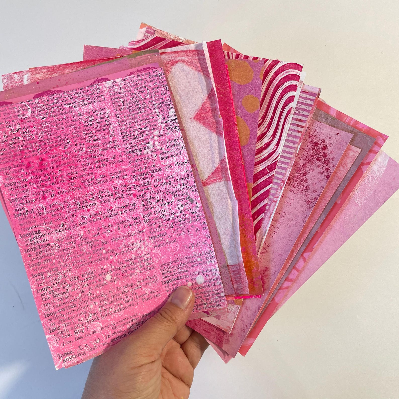 Pink Collage Paper Pack, Hand Painted Fodder, Pink Gelli Print, Mixed ...