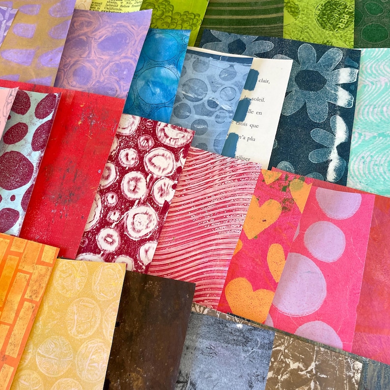 Mystery Pack Collage Papers, Handpainted Gelli Print Paper, Multicolor ...