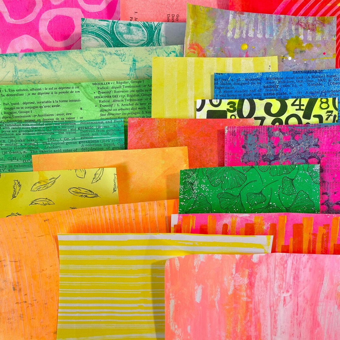Neon Collage Paper, Fluorescent Hand Painted Art Paper Pack, Bright ...