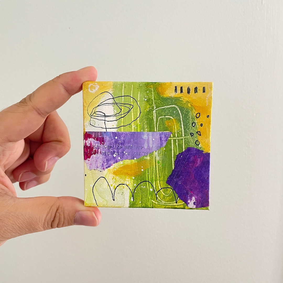 Tiny Art on Easel, Unique Original Abstract Painting, Canvas Painting ...