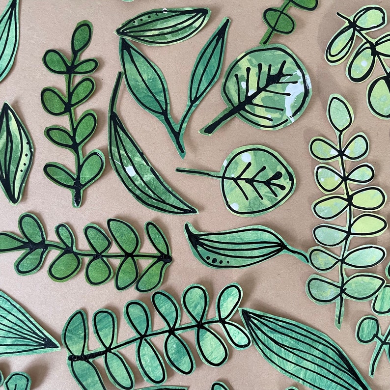 Mystery Pack, Leaves Cutouts, Floral Fodder for Collage, Hand Painted ...