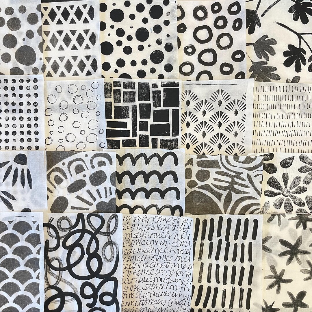 Transparent Collage Paper, Rice Paper, Black Stencil Collage, Art ...