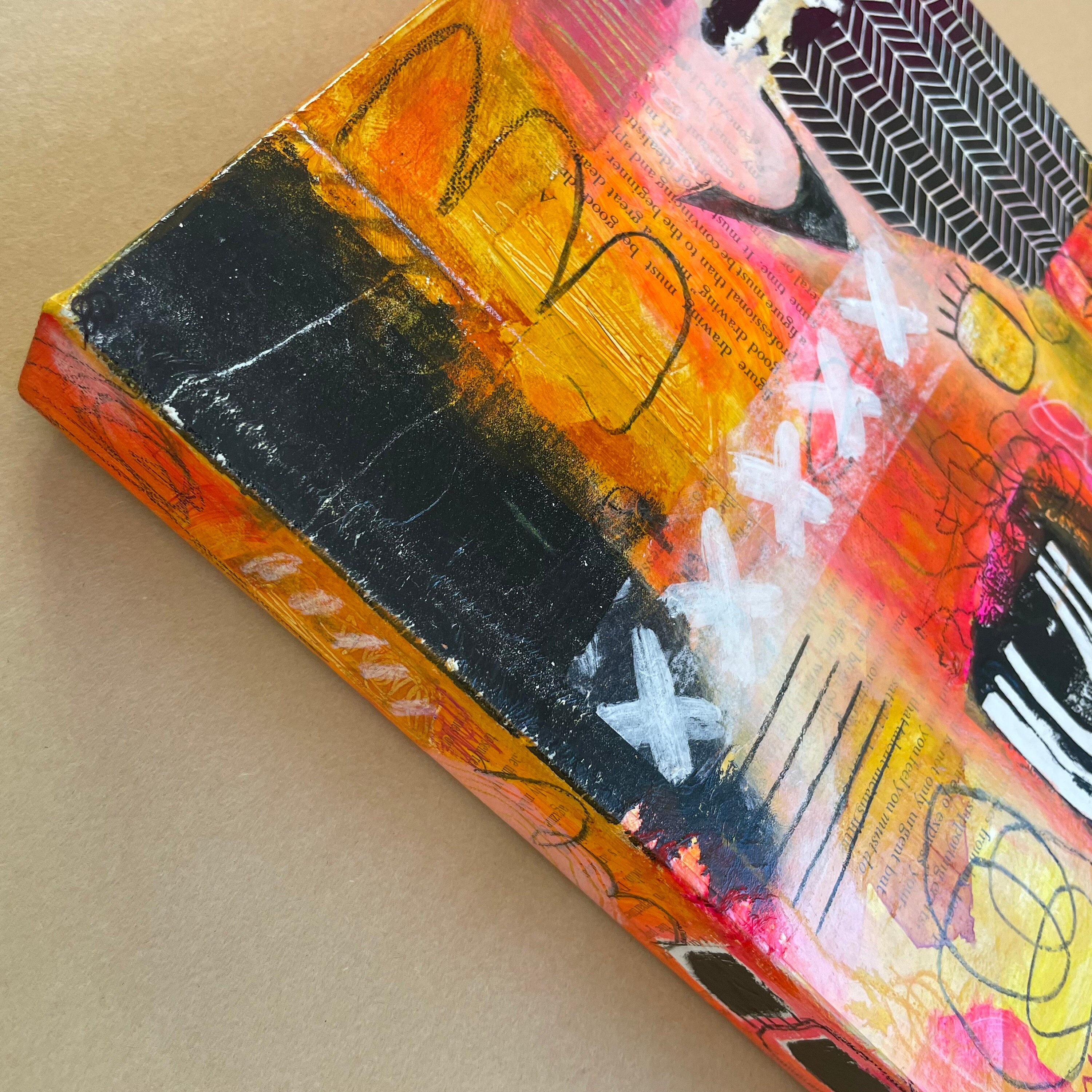 Warm Color Abstract Art, Original Collage Painting, Red Wall Art, Hand ...