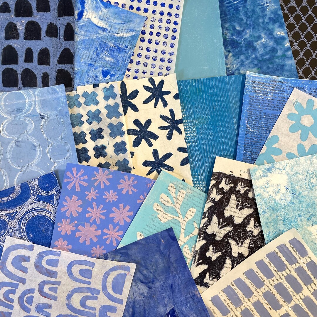 Blue Gelli Prints, Collage Papers, Hand Painted Papers, Junk Journaling ...