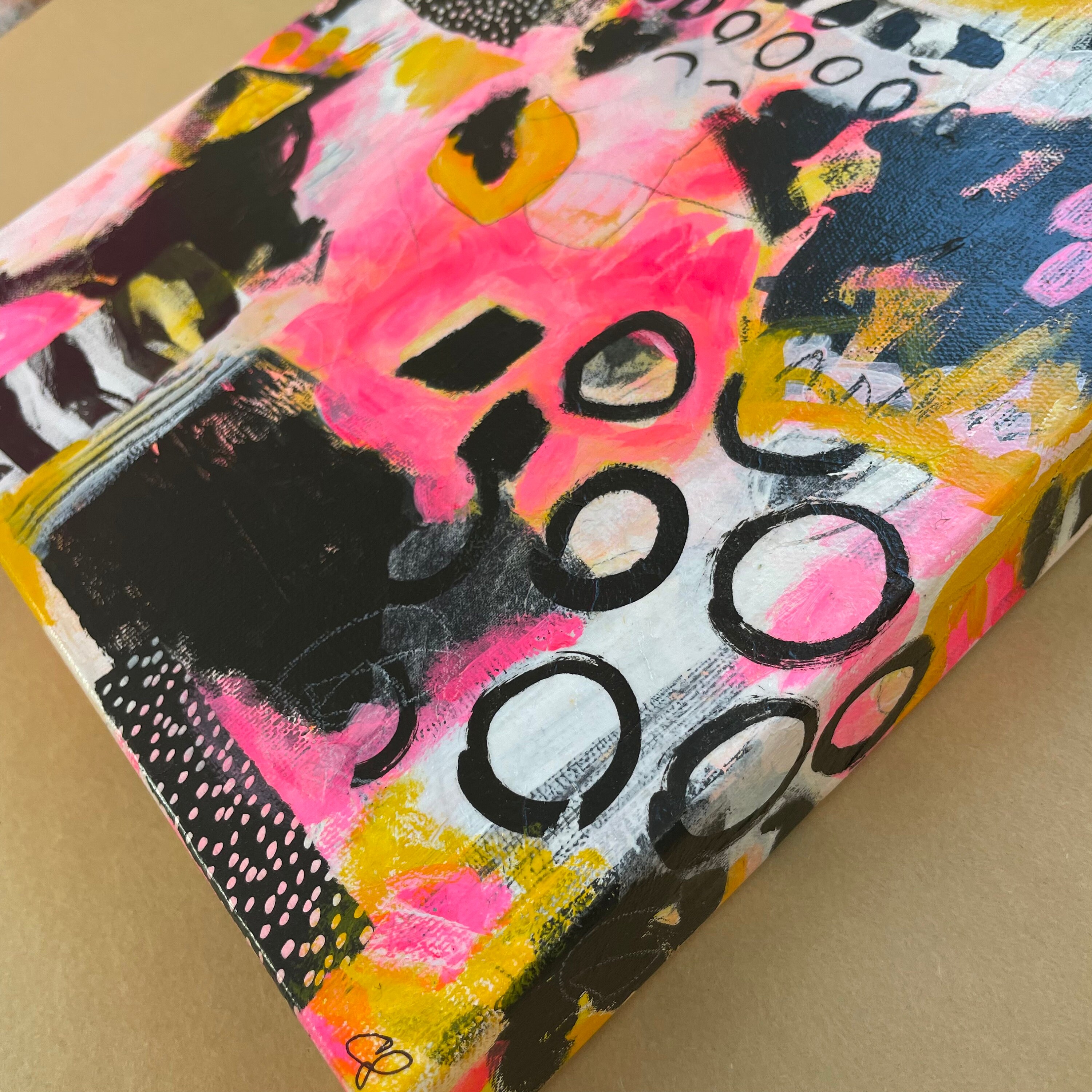 Original Art on Canvas, Neon Pink Wall Art, Abstract Art Original ...