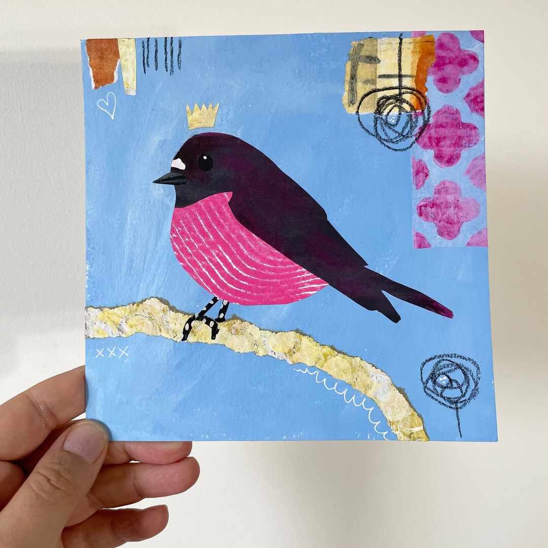 Cute Bird Painting Pink Robin Painting Pink Bird Painting - Etsy Canada