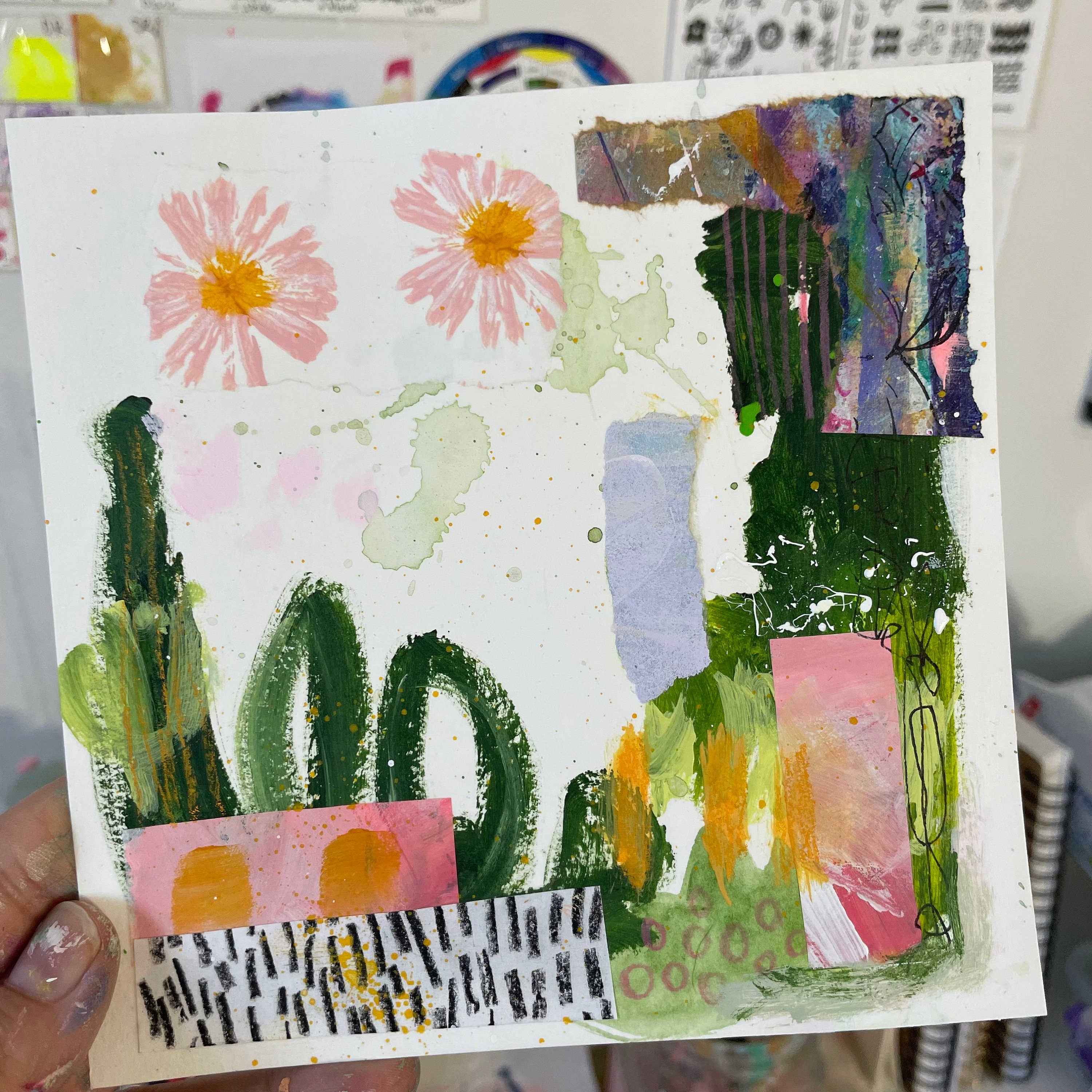 Small Painting on Paper, Flower Painting Original, Wall Art on Paper ...