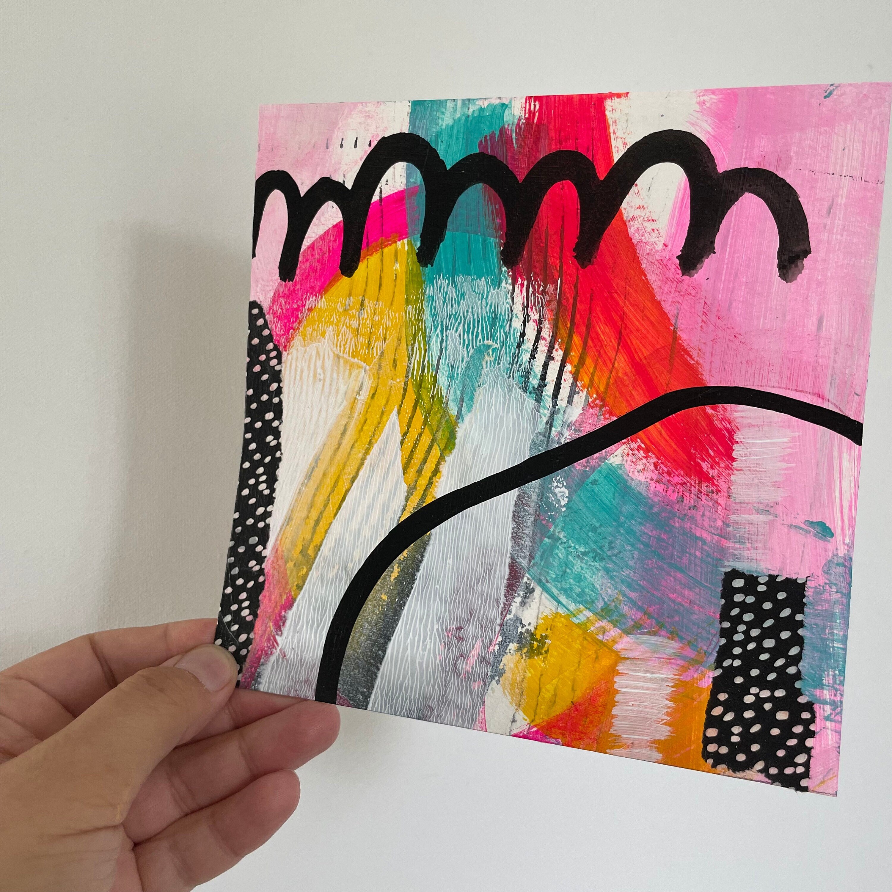 Original Abstract Painting, 6x6 Painting on Paper, Mixed Media Collage ...