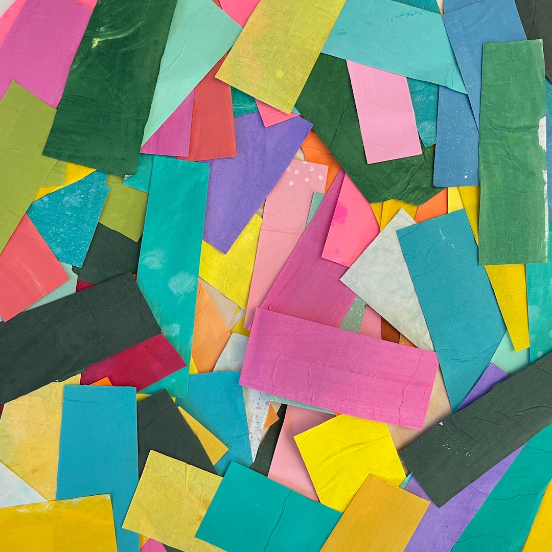 Rainbow Collage Paper Scraps, Hand Painted Papers, Assorted Colors ...