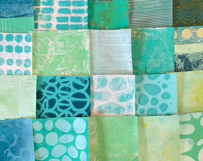 Turquoise Gelli Print Collage Papers, Art Journal Scrap, Hand Painted ...