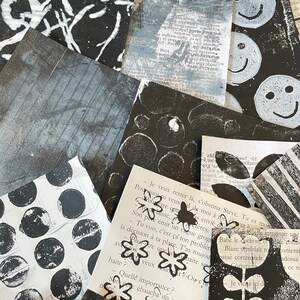 Black and White Collage Papers, Marks Painting Paer, Black Gelli Prints ...