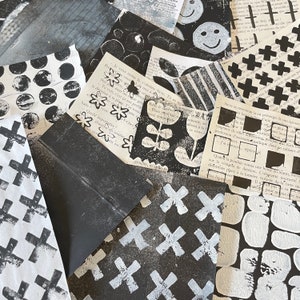 Black and White Collage Papers, Marks Painting Paer, Black Gelli Prints ...