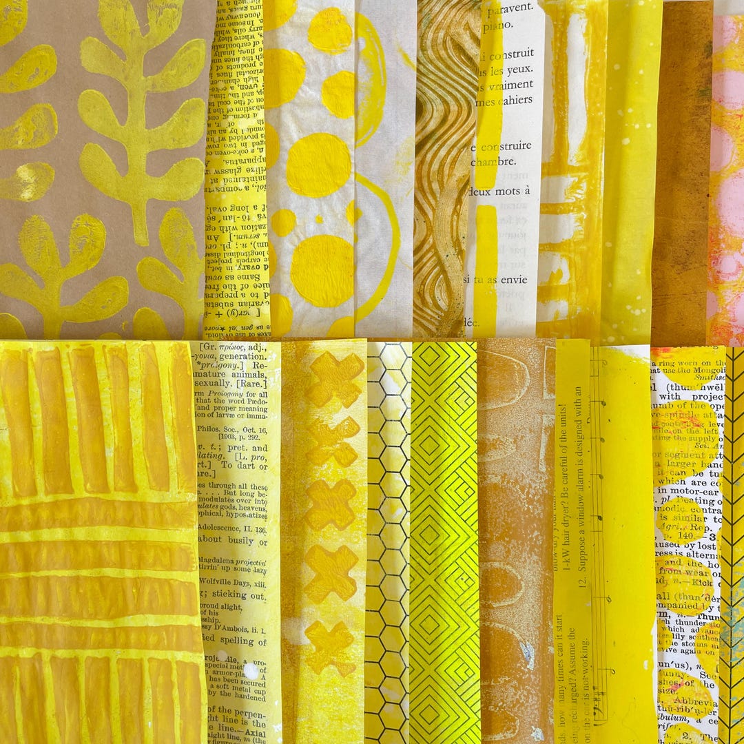 Yellow Painted Papers, Paper Collage Bundle, Junk Journaling Paper ...