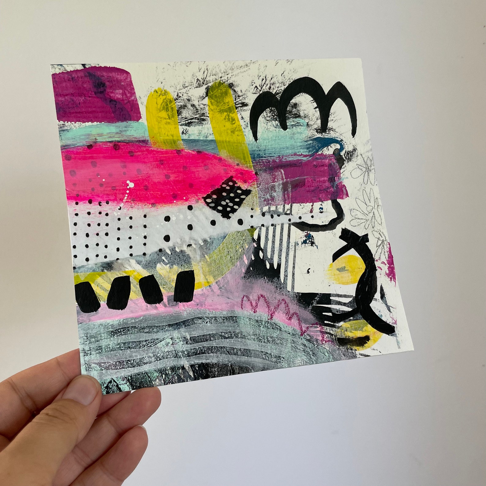 Mixed Media Collage Art, Abstract Art on Paper, Original Painting Small ...