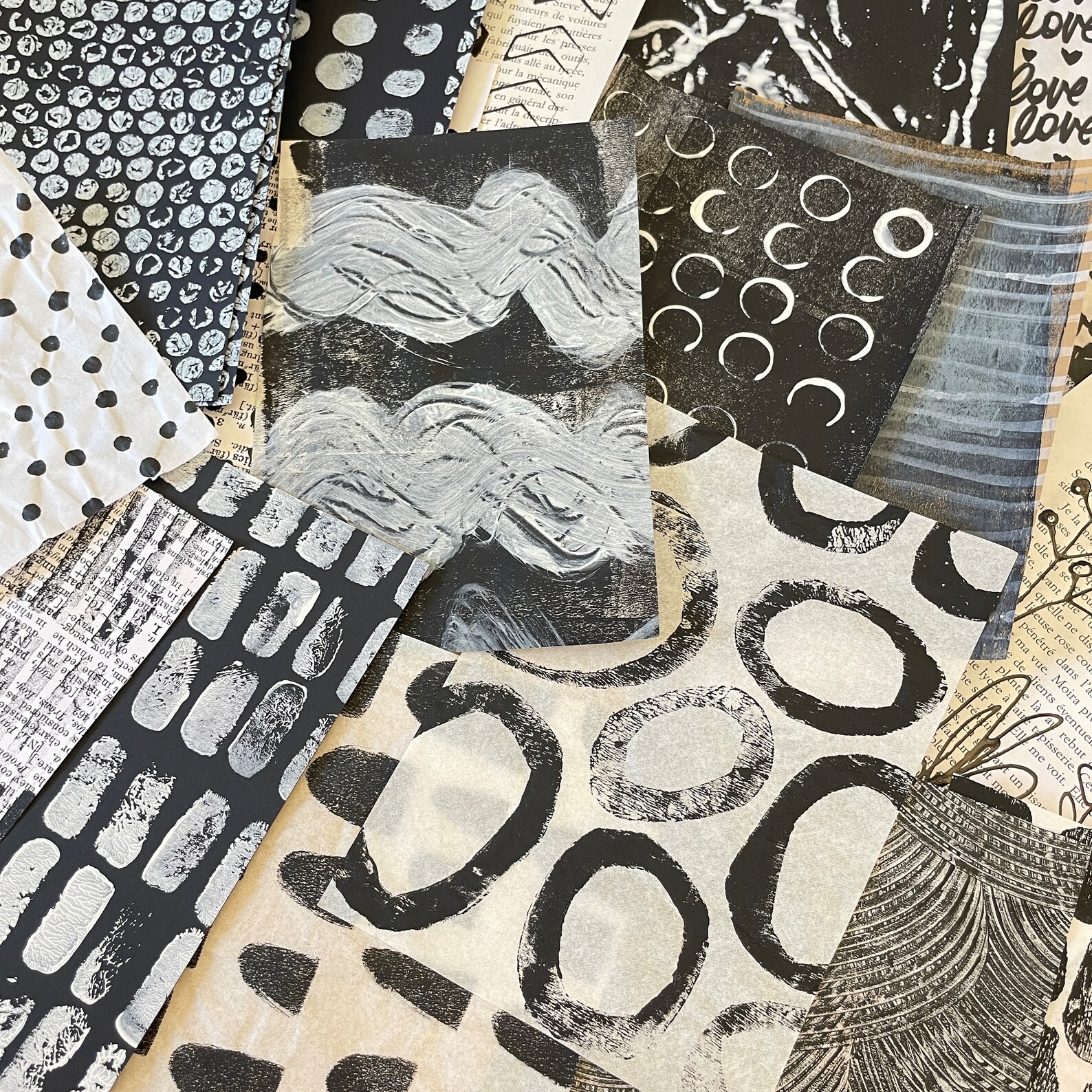 Mark Making Gelli Prints, Handmade Mark Collage Paper, Art Collage ...