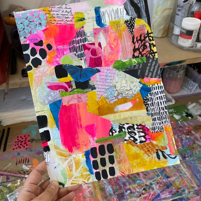 Mixed Media Collage Art on Paper, Original Hand Painted Art, Abstract ...