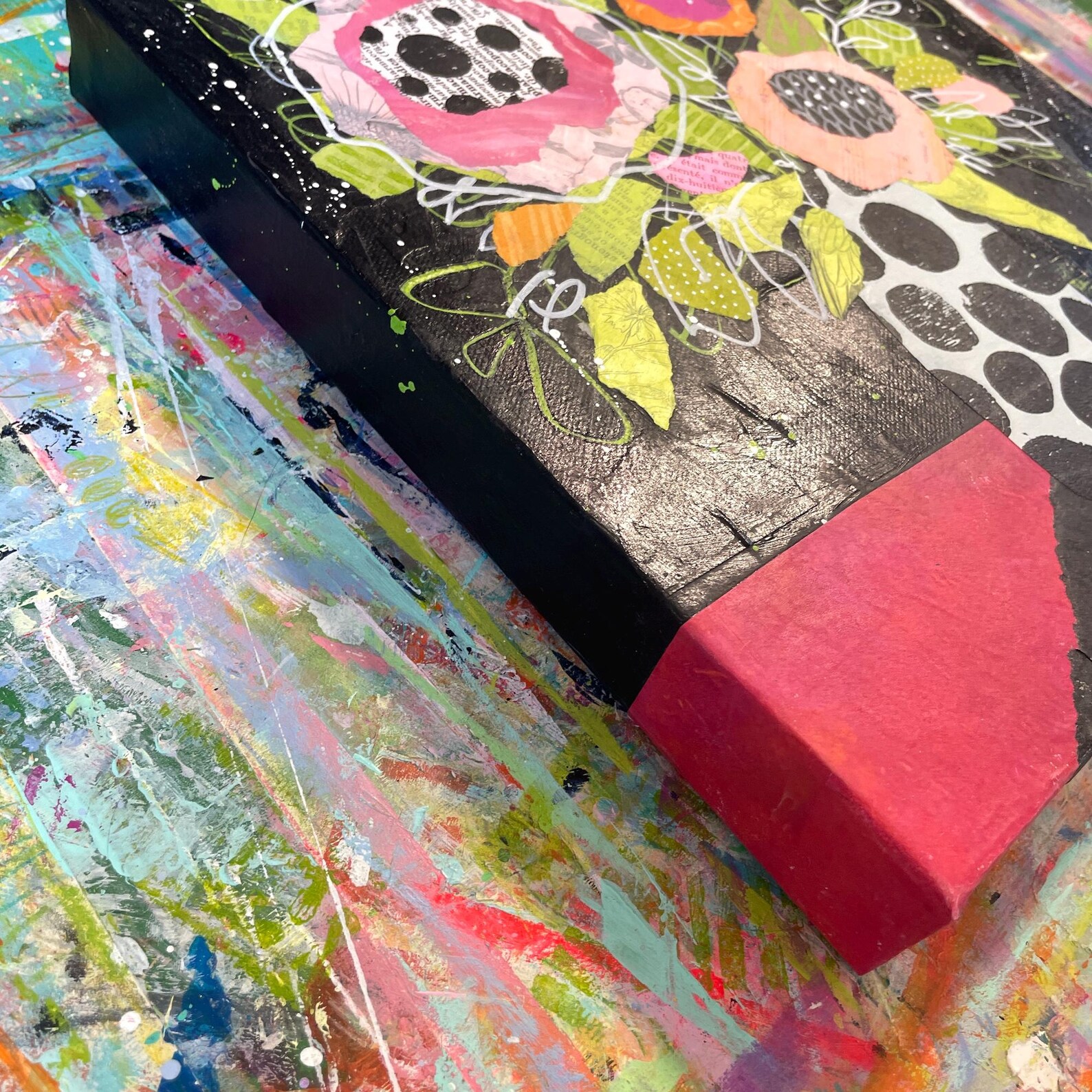 Original Mixed Media Floral Painting, Bold Floral Collage, Original ...