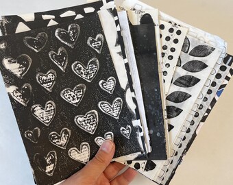 Black and White Collage Papers, Gelli Prints Bundle, Marks Painting ...