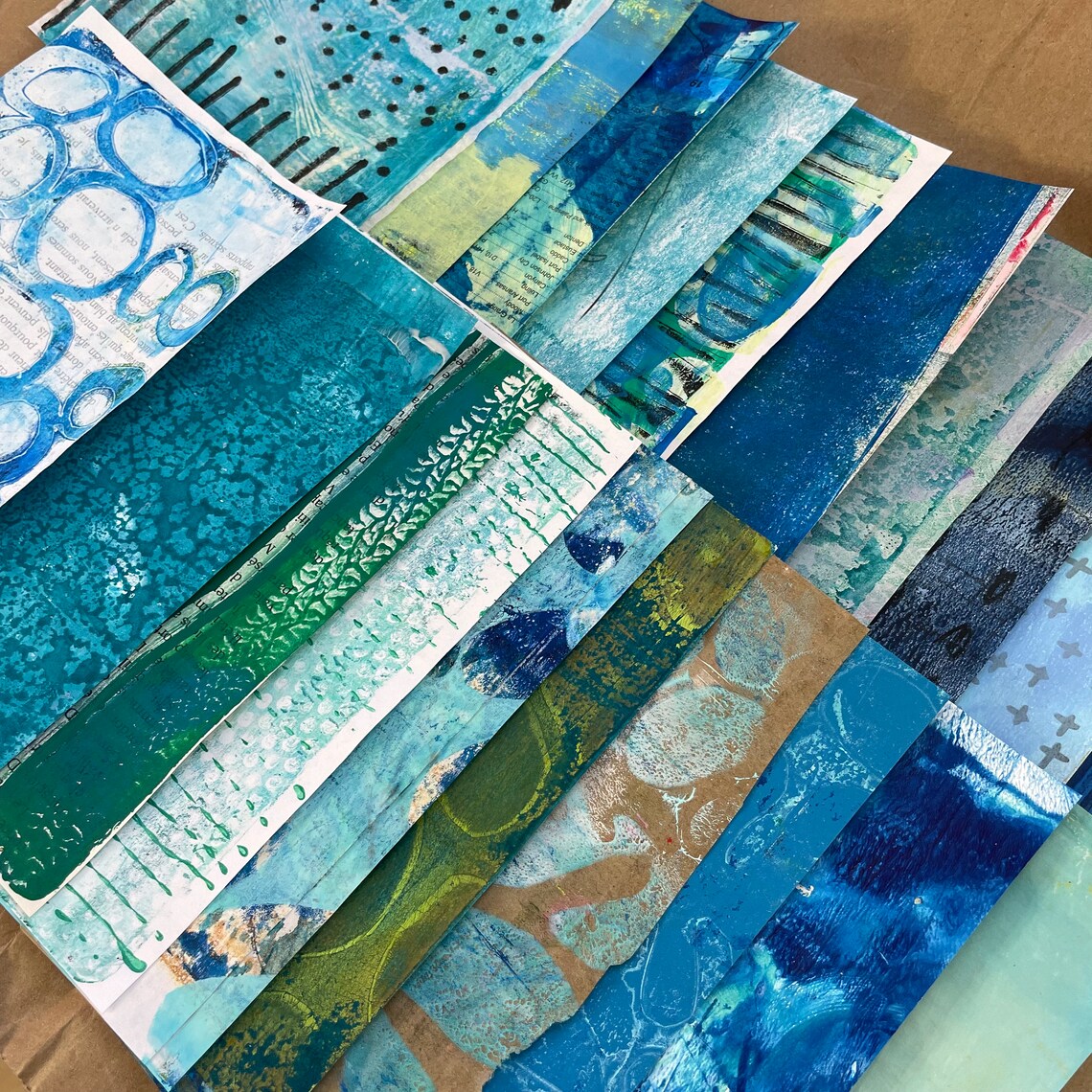 Hand Painted Paper Collage, Blue Art Journal Scrap Pack, Mixed Media ...