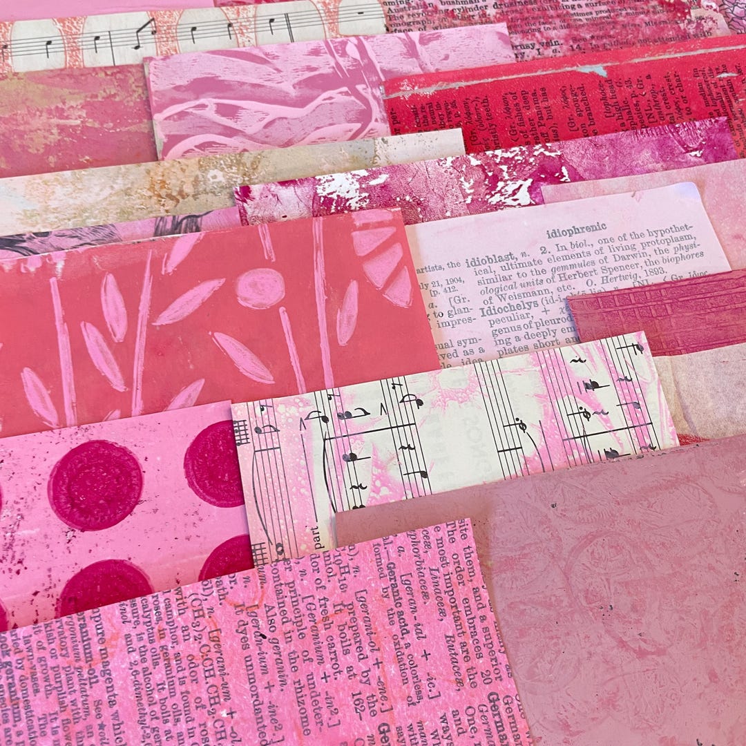 Pink Gelli Prints, Collage Papers, Fodder, Ephemera, Junk Journaling ...