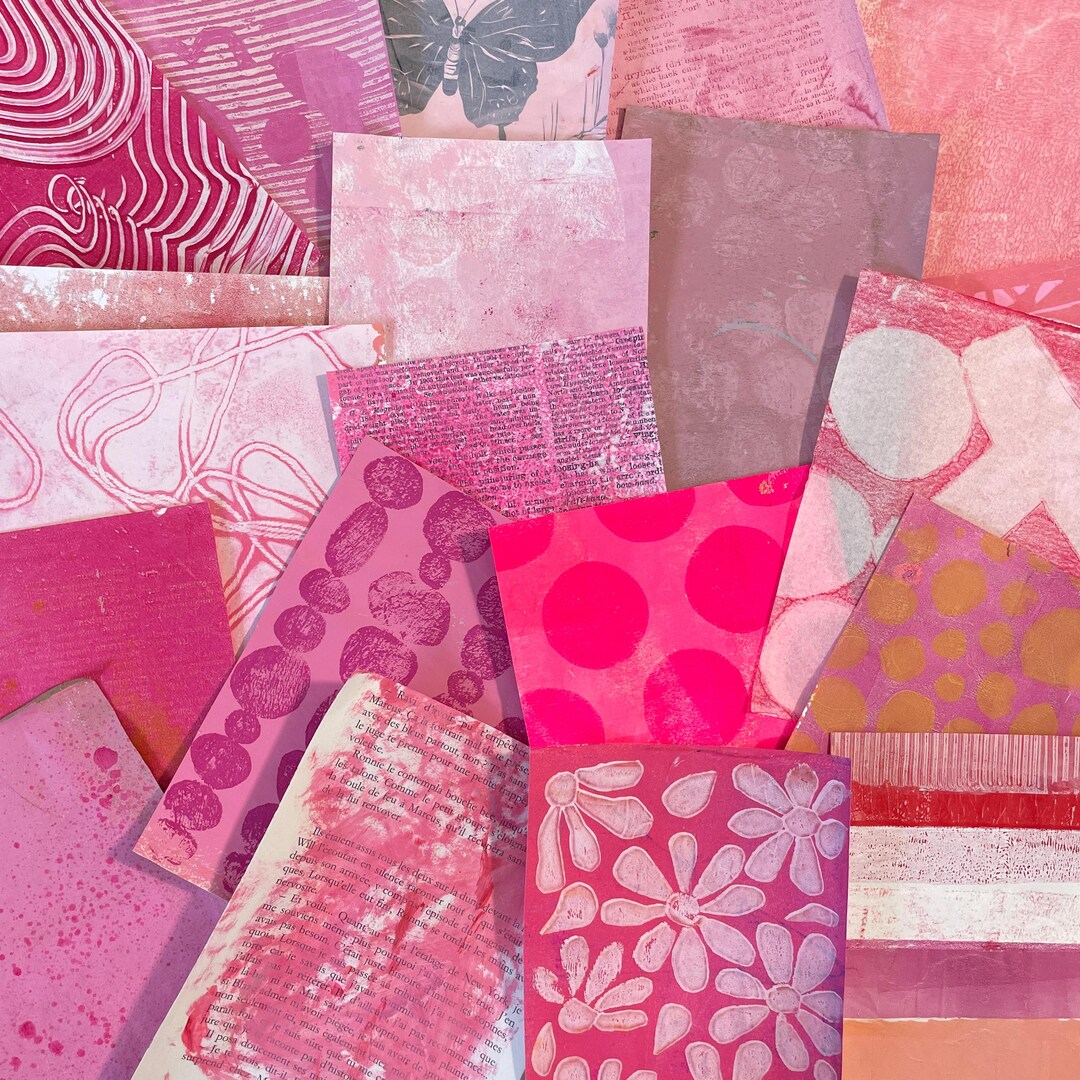 Pink Collage Paper Pack, Hand Painted Fodder, Pink Gelli Print, Mixed ...