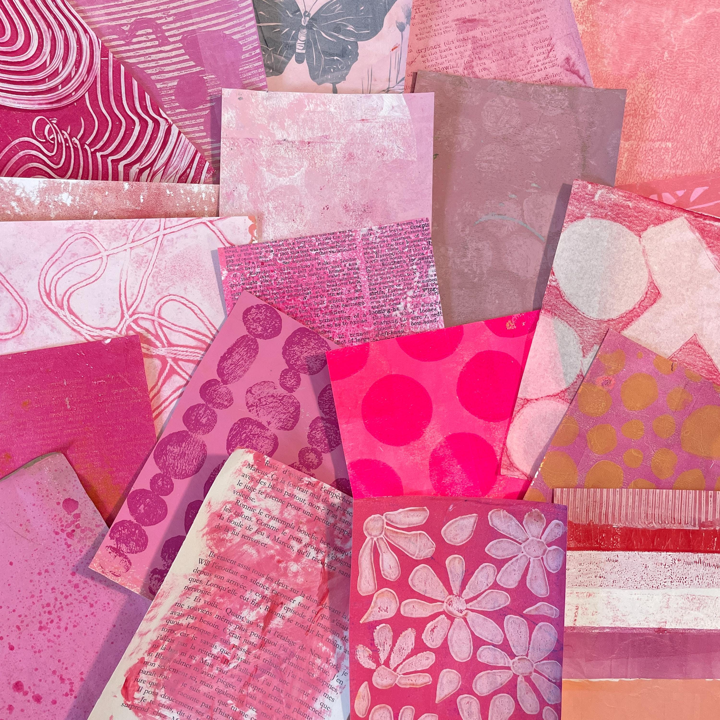 Pink Collage Paper Pack, Hand Painted Fodder, Pink Gelli Print, Mixed ...