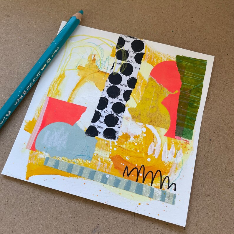 Multimedia Collage Painting, Modern Geometric Abstract, Geometric ...