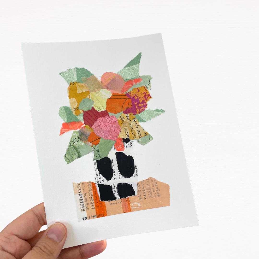 Collage Painting on Paper, Original Floral Collage, Lovely Flowers in ...