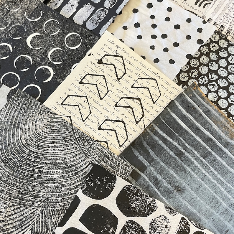 Mark Making Gelli Prints, Handmade Mark Collage Paper, Art Collage ...