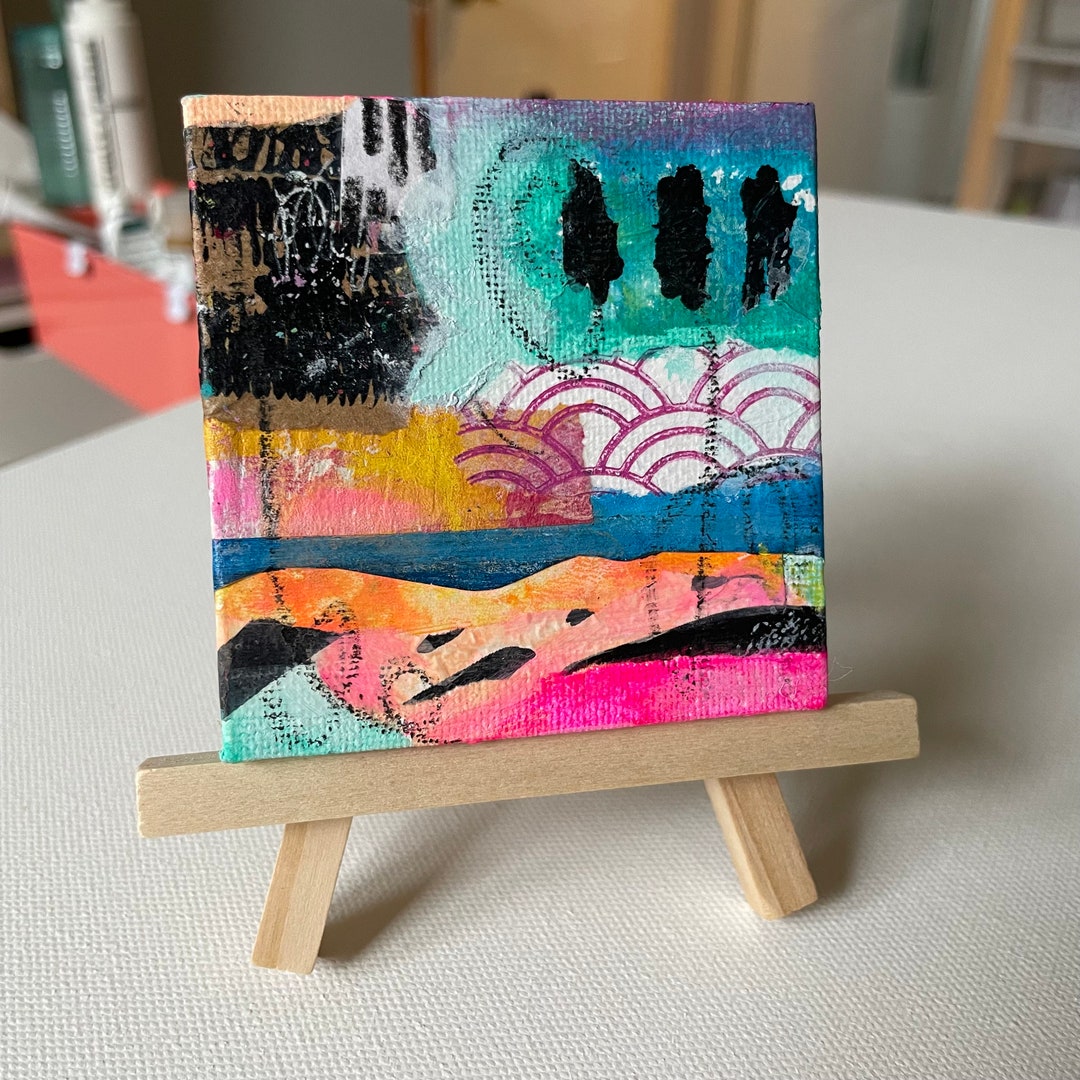 Mini Canvas on Easel, Miniature, 3x3 Tiny Art, Tiny Painting, Original ...