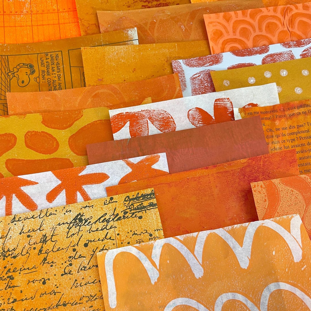 Orange Handmade Paper, Hand Painted Collage Papers, Art Journal ...