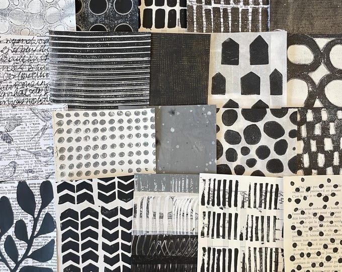 Black and White Collage Papers, Marks Painting Paer, Black Gelli Prints ...