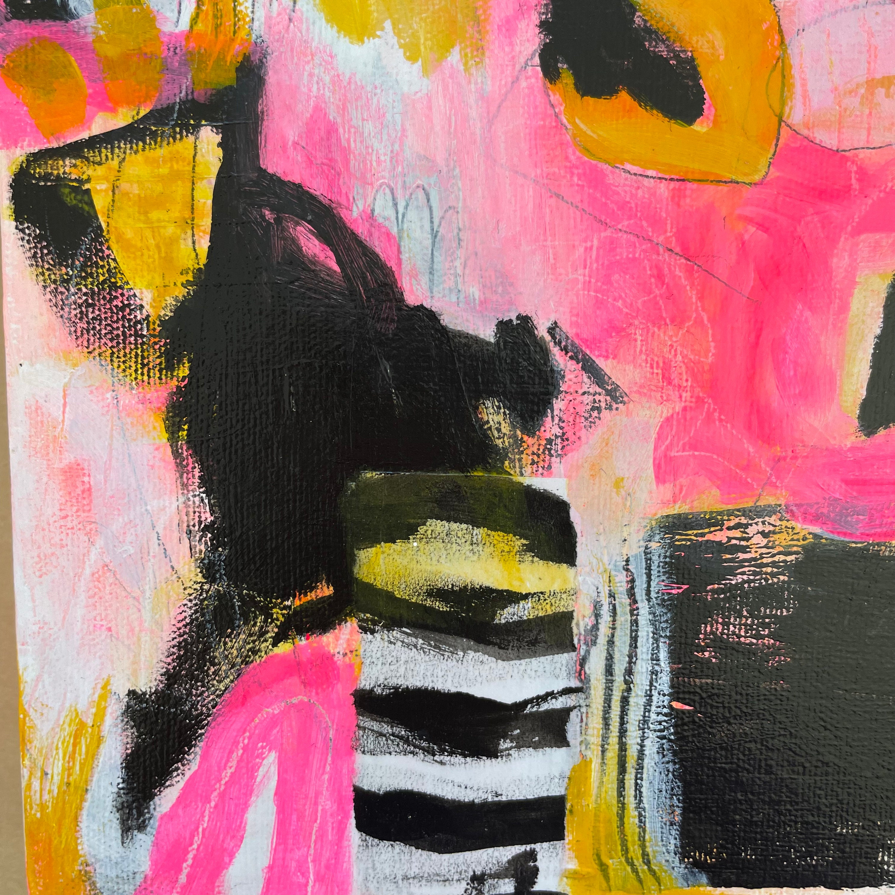 Original Art on Canvas, Neon Pink Wall Art, Abstract Art Original ...