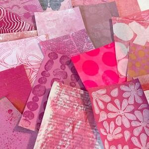 Pink Collage Paper Pack, Hand Painted Fodder, Pink Gelli Print, Mixed ...